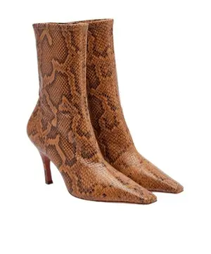 Amina Muaddi Snake-effect Leather Ankle Boots - Brown