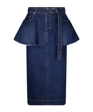 Sacai Belted Peplum Denim Skirt - Blue