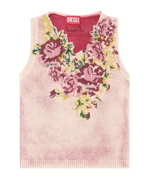 DIESEL® Knit Vest In Floral Wool-blend Knit - Pink