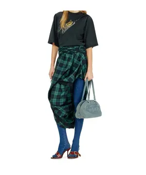 DIESEL® Draped Tartan Midi Skirt With Lace Trim