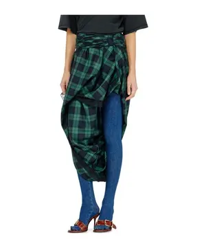 DIESEL® Draped Tartan Midi Skirt With Lace Trim
