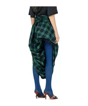 DIESEL® Draped Tartan Midi Skirt With Lace Trim