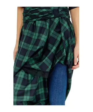DIESEL® Draped Tartan Midi Skirt With Lace Trim