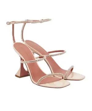 Amina Muaddi Embellished Patent Leather Sandals - Nude