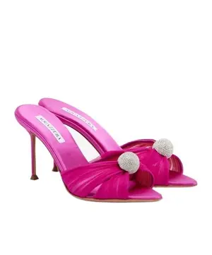 AQUAZZURA Embellished Leather-trimmed Satin Mules - Pink