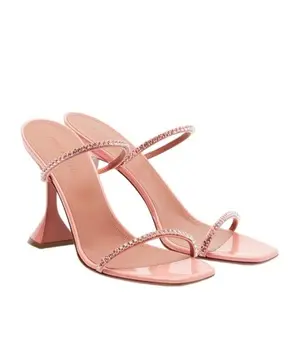 Amina Muaddi Embellished Patent Leather Sandals - Pink
