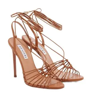 AQUAZZURA Solid Leather Sandals - Brown