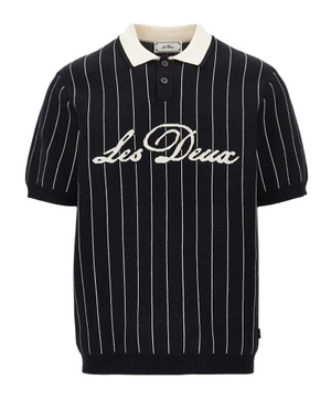 LES DEUX Pinstripe-pattern Knitted Polo Shirt - Black