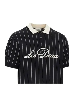 LES DEUX Pinstripe-pattern Knitted Polo Shirt
