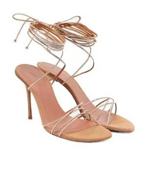 Amina Muaddi Embellished Suede Sandals - Nude