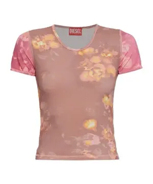 DIESEL® Top In Floral-print Ribbed Jersey - Pink