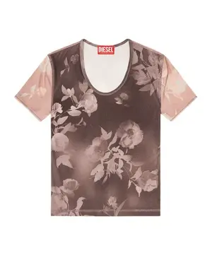 DIESEL® Top In Floral-print Ribbed Jersey - Violet/pink