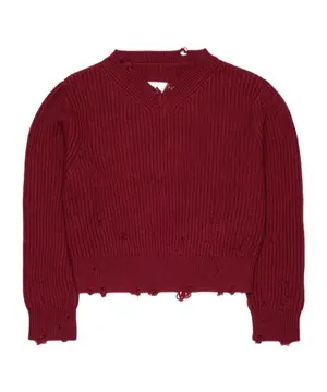 MAISON MARGIELA Distressed Ribbed-knit Sweater - Burgundy