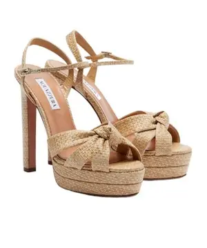 AQUAZZURA Raffia Platform Sandals - Nude