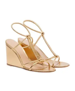 GIANVITO ROSSI Metallic Leather Wedge Sandals - Nude