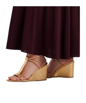 GIANVITO ROSSI Metallic Leather Wedge Sandals