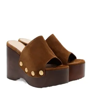 GIANVITO ROSSI Embellished Suede Wedges - Brown