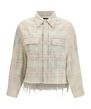 R13 Cropped Frayed Plaid Shirt - Nude