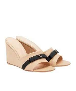 GIANVITO ROSSI Raffia Wedge Mules - Nude