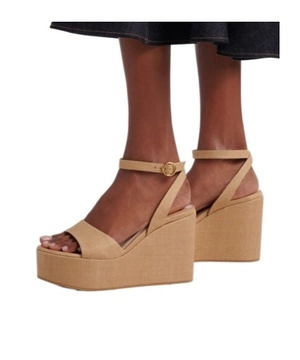 GIANVITO ROSSI Raffia Platform Wedge Sandals