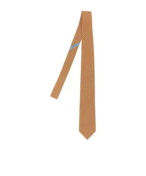 FERRAGAMO Gancini Links Print Silk Tie Orange