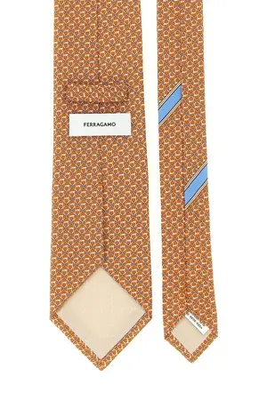 FERRAGAMO Gancini Links Print Silk Tie - Orange