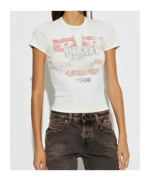 DIESEL® Ribbed Knit Short Sleeve T-shirt - White