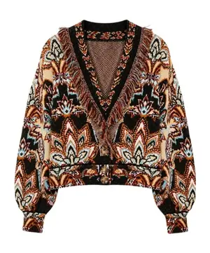 Farm Rio Fringe-trim Intarsia-knit Cardigan - Cream