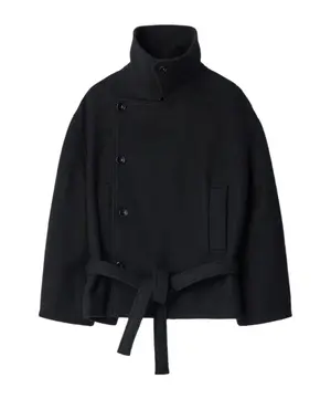 LEMAIRE Short Wrap Coat In Felted Wool And Alpaca Blend - Black