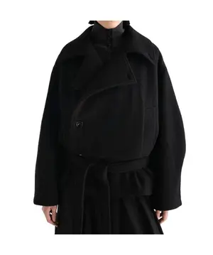 LEMAIRE Short Wrap Coat In Felted Wool And Alpaca Blend