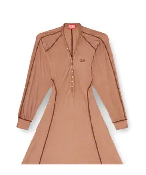 DIESEL® Ribbed Jersey Midi Dress With Batwing Sleeves - Light Brown