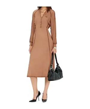 DIESEL® Ribbed Jersey Midi Dress With Batwing Sleeves - Light Brown
