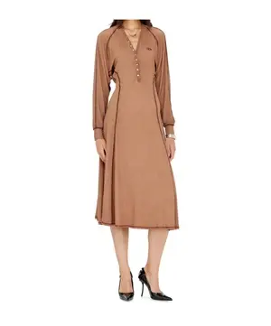 DIESEL® Ribbed Jersey Midi Dress With Batwing Sleeves - Light Brown