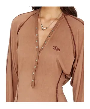 DIESEL® Ribbed Jersey Midi Dress With Batwing Sleeves - Light Brown