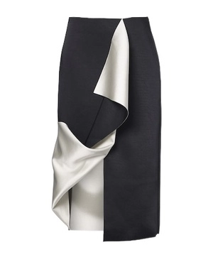 RÓHE Draped Asymmetric Satin Midi Skirt - Black