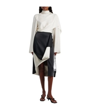 RÓHE Draped Asymmetric Satin Midi Skirt