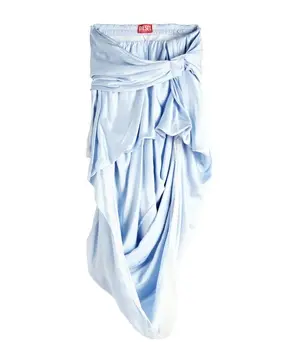 DIESEL® Draped Satin Midi Skirt With Lace Trim - Sky-blue