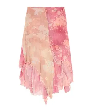 DIESEL® Asymmetric Floral Midi Skirt In Viscose And Silk - Pink