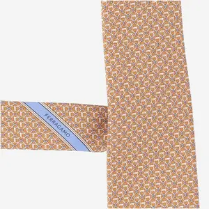 FERRAGAMO Gancini Links Print Silk Neck Tie - No