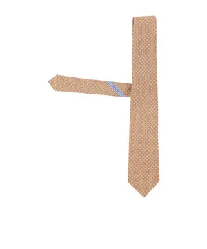 FERRAGAMO Gancini Links Print Silk Tie Nude