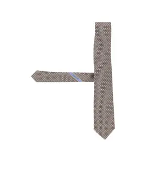 FERRAGAMO Gancini Links Print Silk Tie Gray