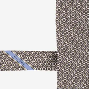 FERRAGAMO Gancini Links Print Silk Tie - Gray