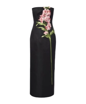 LEO Floral-applique Bustier Dress - Black