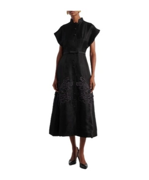 LEO Aubrey Floral-appliqué Linen-blend Midi Dress