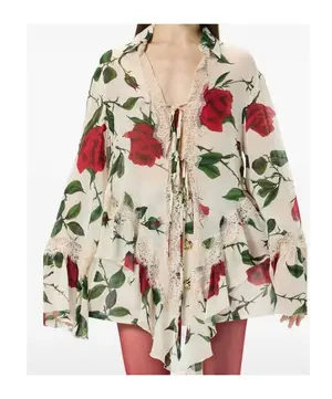 Blumarine Floral Rose Print Chiffon Top - No
