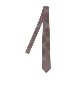 FERRAGAMO Gancini Links Print Silk Tie - Black Wine