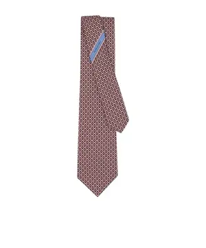FERRAGAMO Gancini Links Print Silk Tie - Black Wine
