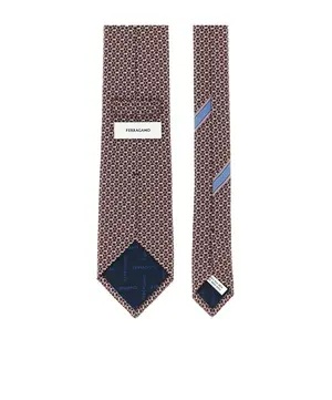 FERRAGAMO Gancini Links Print Silk Tie - Black Wine