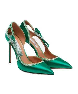AQUAZZURA Bow-detail Satin Pumps - Green
