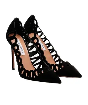 AQUAZZURA Scalloped Leather Pumps - Black